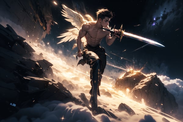 Male angels fighting in the ga | image created by Golf | Tensor.Art