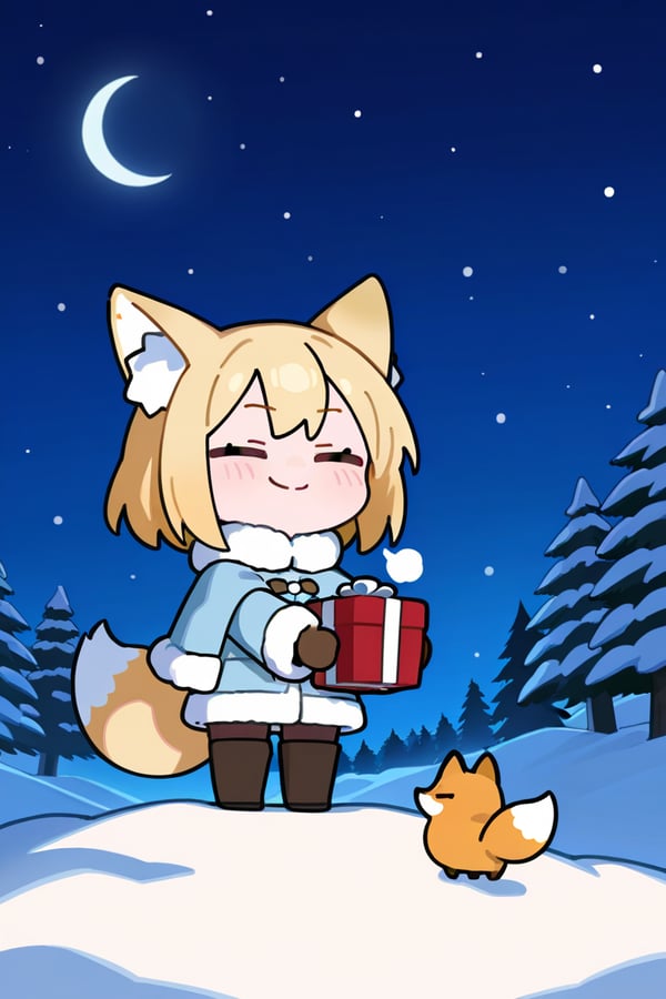 chibi fox girl,winter,blonde h | image created by ヘリオス | Tensor.Art