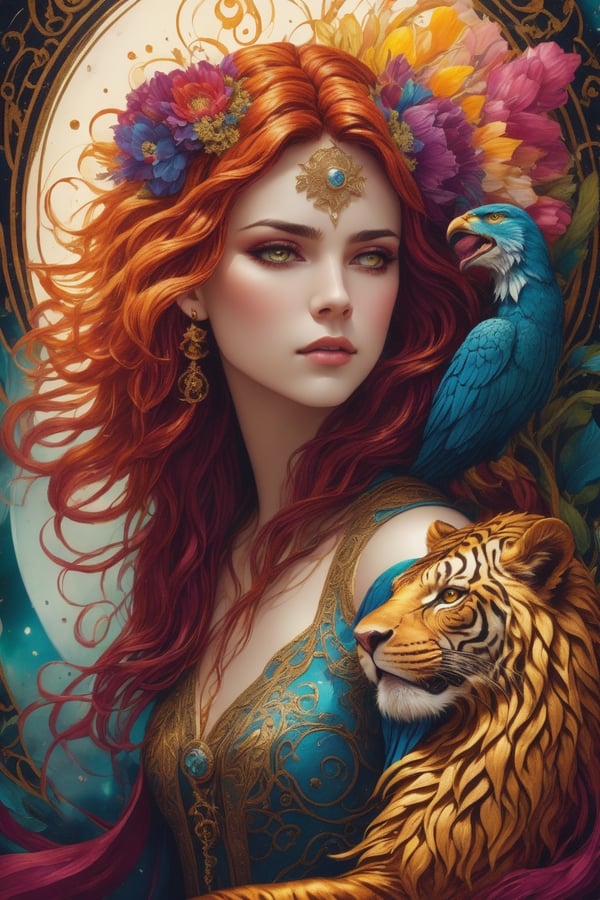 Lady with animals | image created by PainkillAH | Tensor.Art