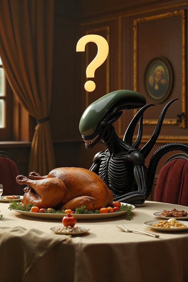 Xenomorph alien sitting on a f | image created by CptLoggs | Tensor.Art