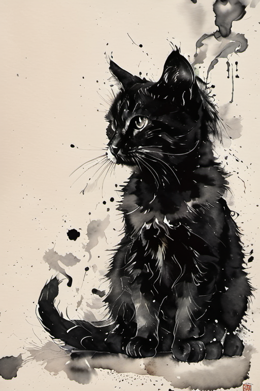 Cat, puppy, monochrome, graysc | image created by Kuros | Tensor.Art