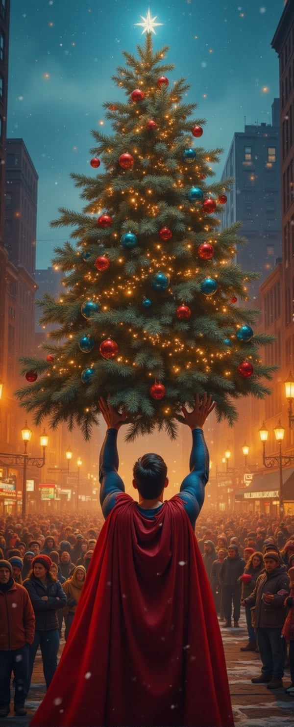 Superman gives Christmas tree | image created by Smma | Tensor.Art