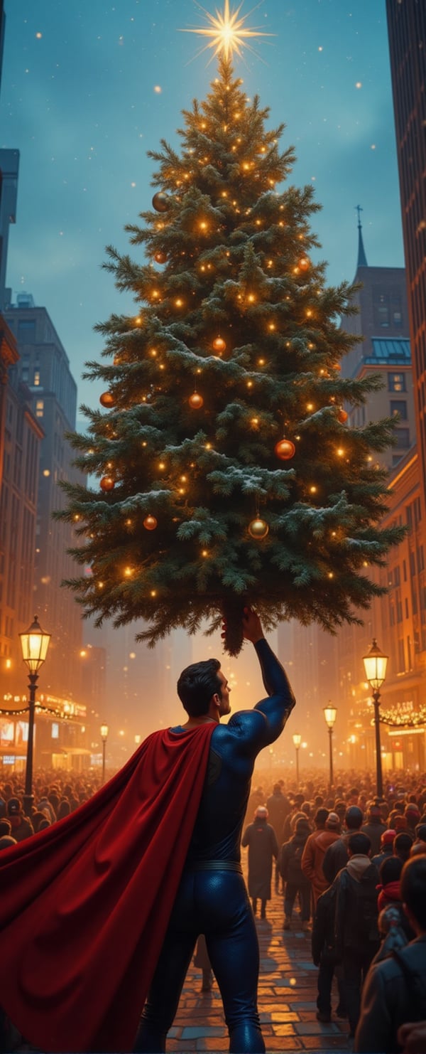 Superman gives Christmas tree | image created by Smma | Tensor.Art