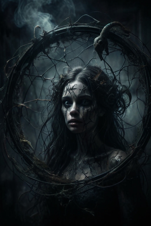 girl caught in web .dark fanta | image created by Chaotic fun | Tensor.Art