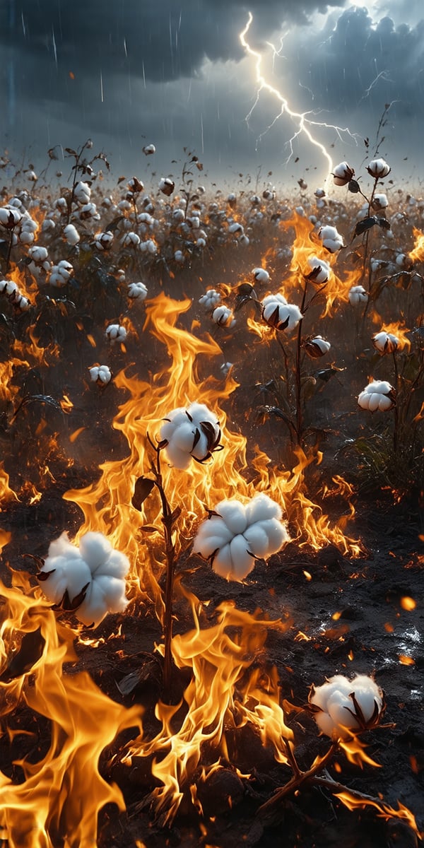 ((Field of burning cotton. Ra | image created by Renjirox | Tensor.Art