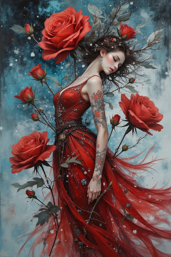 rose a beautiful red woman who | image created by Medlinyelle | Tensor.Art