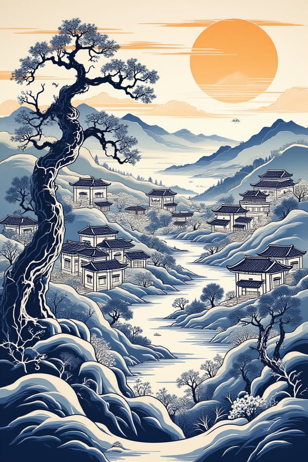 Porcealin Ancient Chinese Land | image created by MyraReed | Tensor.Art