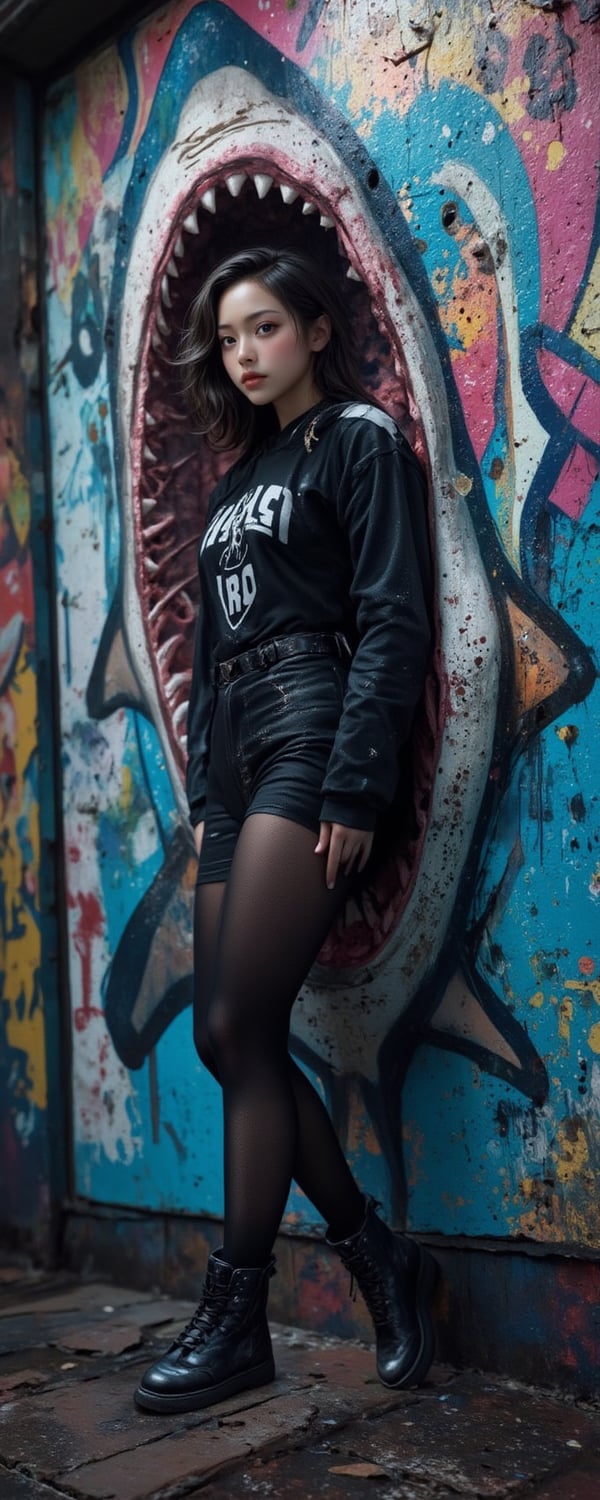 A young woman dressed in edgy | image created by Yuzen | Tensor.Art