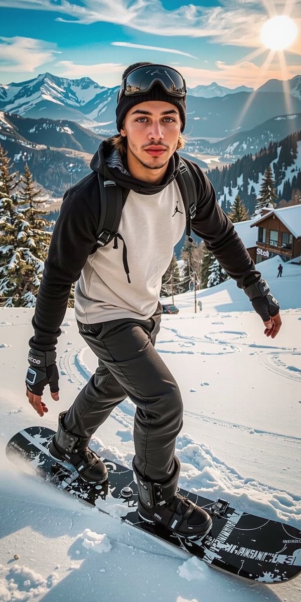 Aidyn, Snowboarding With His T | image created by A. Iris | Tensor.Art