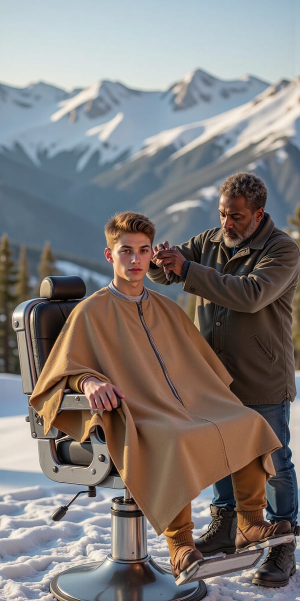 Haircut in the Snowy Mountains | image created by A. Iris | Tensor.Art
