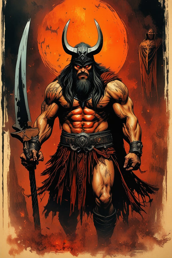 conan, barbarian, orange red d | image created by Lezard1989 | Tensor.Art