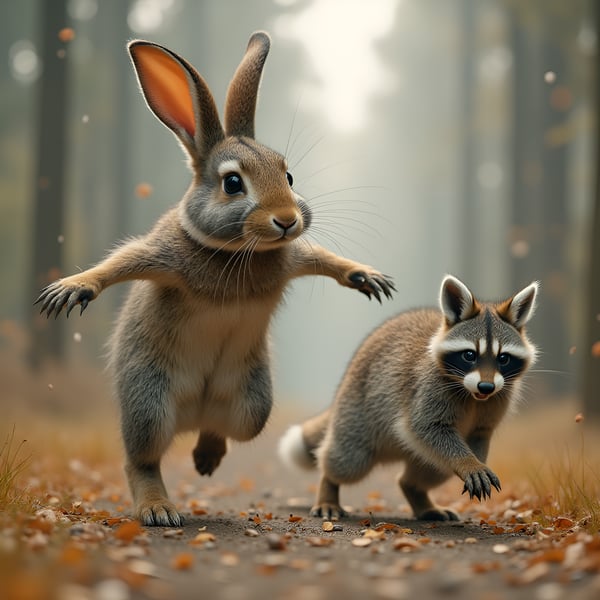 Rabbit and racoon | image created by Cococoffee9700 | Tensor.Art