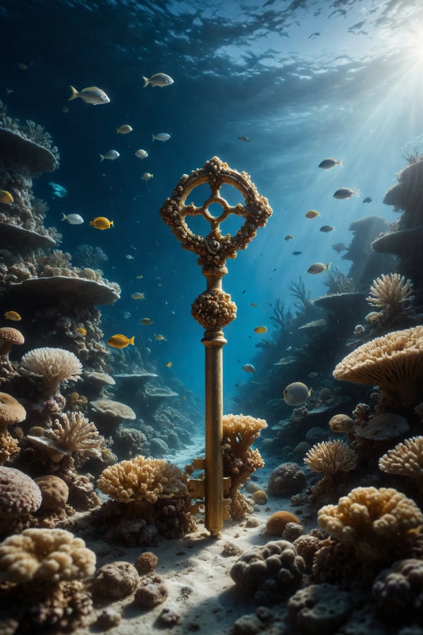 A large golden key encrusted i | image created by AXOLERNUM | Tensor.Art
