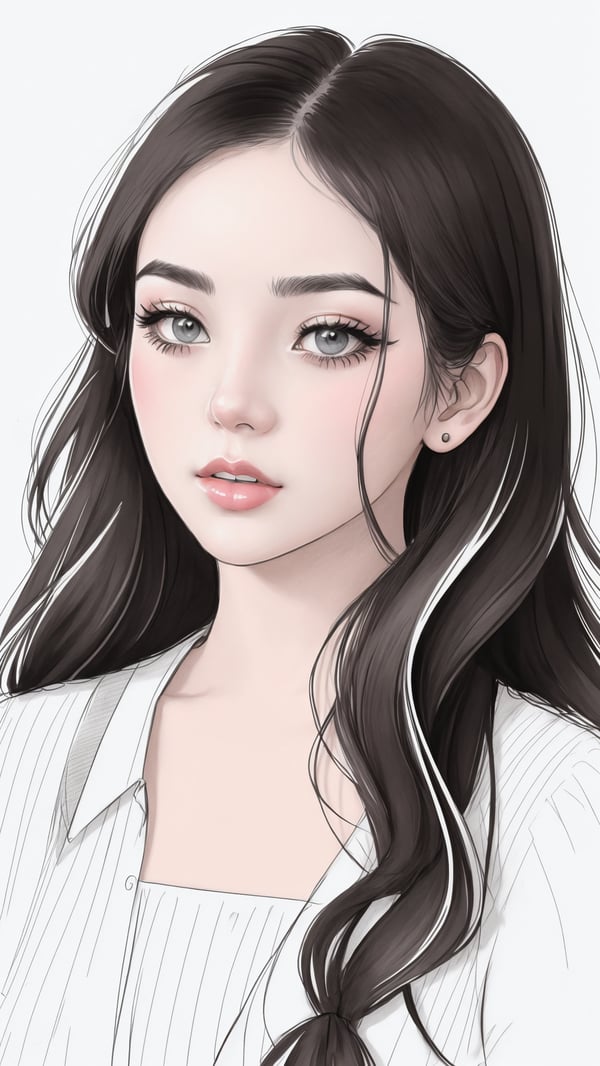 Woman, b/w outline art, full w | image created by Susanna | Tensor.Art