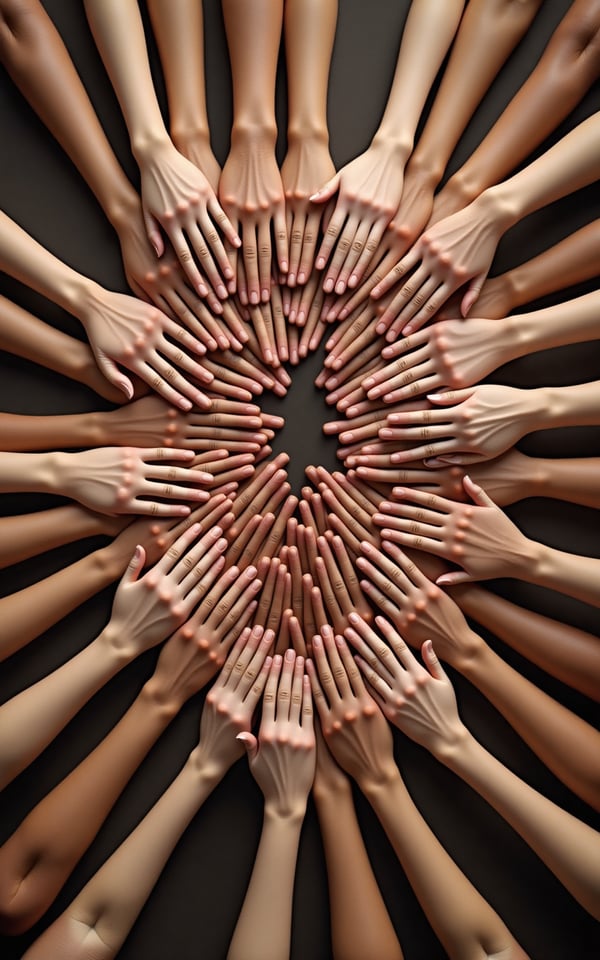 Countless hands are folded tog | image created by lemonjuice | Tensor.Art