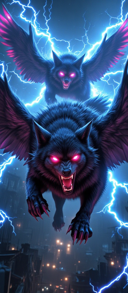 A pack of winged wolf-like cre | image created by Hah | Tensor.Art