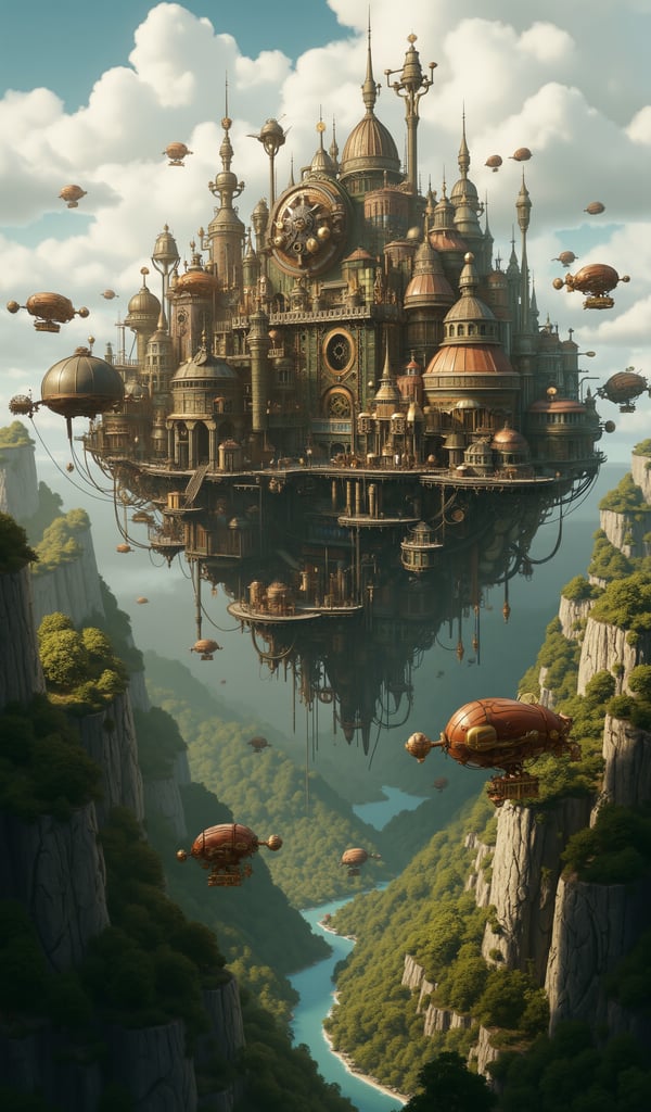 A floating steampunk city shap | image created by Masterpiece | Tensor.Art