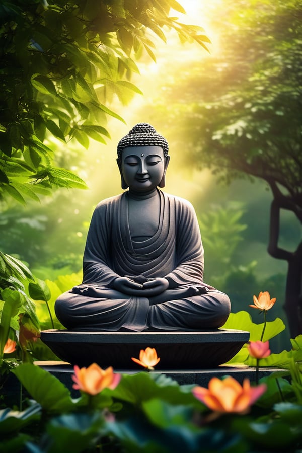 A serene Buddha sits cross-leg | image created by haiyang | Tensor.Art