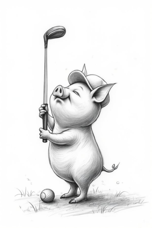Pig playing golf. | image created by deeptionary | Tensor.Art