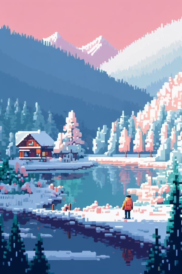 "8-bit pixel art snowy landsca | image created by andux | Tensor.Art