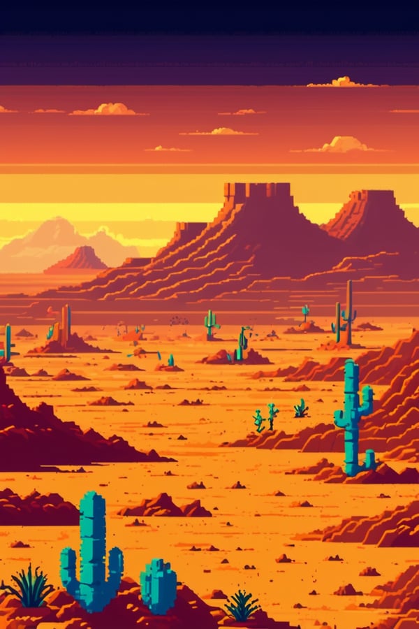 "8-bit pixel art desert level, | image created by andux | Tensor.Art
