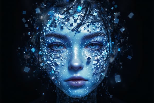 A digital, pixelated human fac | image created by Terencio | Tensor.Art