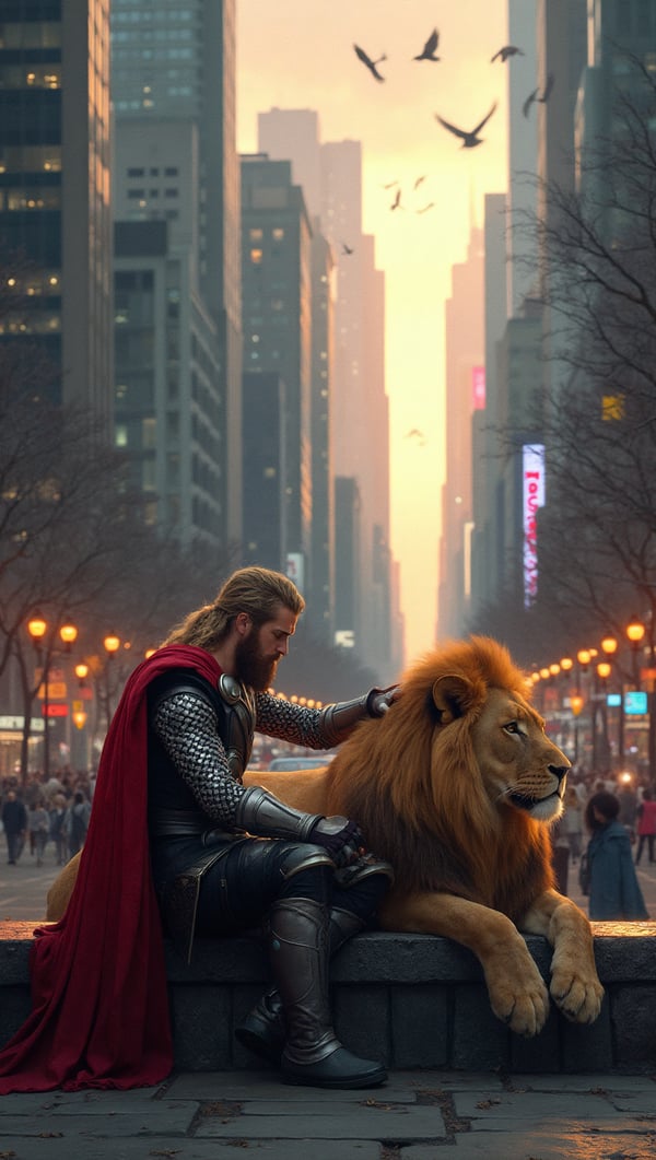 Thor with a lion | image created by Artiflexial | Tensor.Art