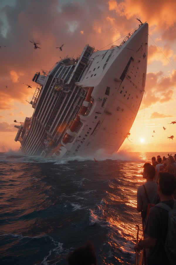 Modern cruise ship capsized at | image created by Lucifer Morning Star ...