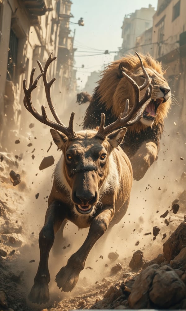 A realistic reindeer running a | image created by ningi | Tensor.Art