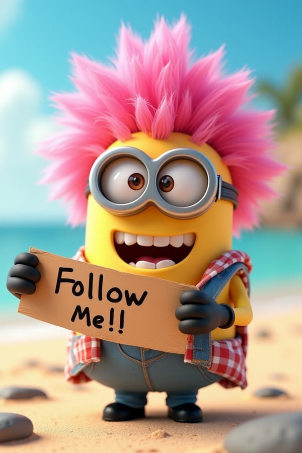 A 3D render of a punk minion, | image created by Pavel Stenson | Tensor.Art