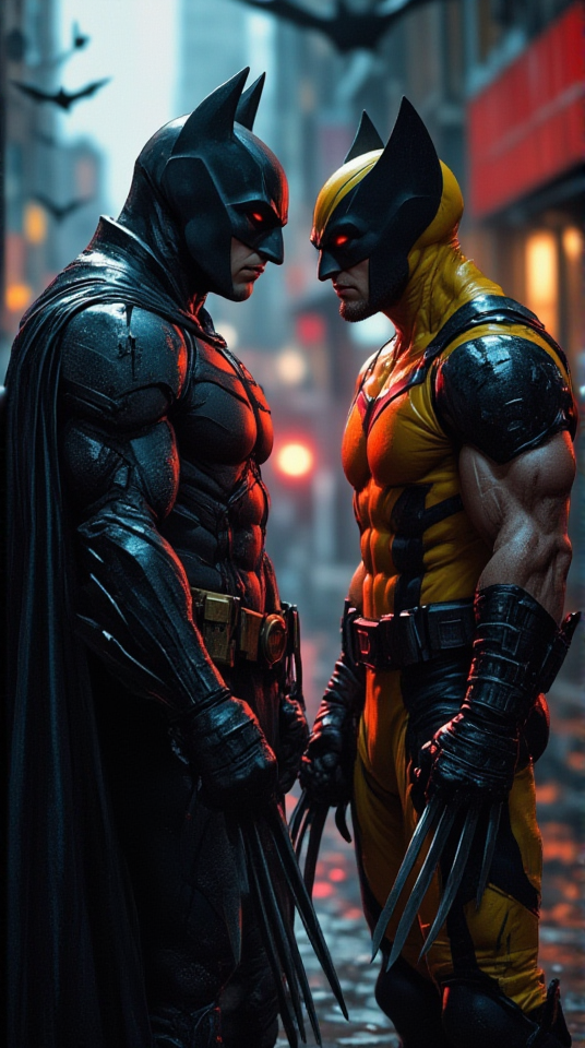 Batman facing Wolverine from t | image created by LabelBlue | Tensor.Art