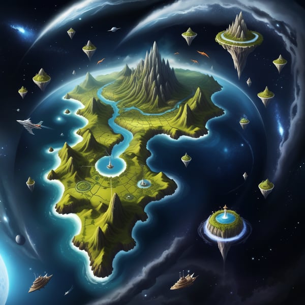 Flying islands in space | image created by ModeusNokrim | Tensor.Art