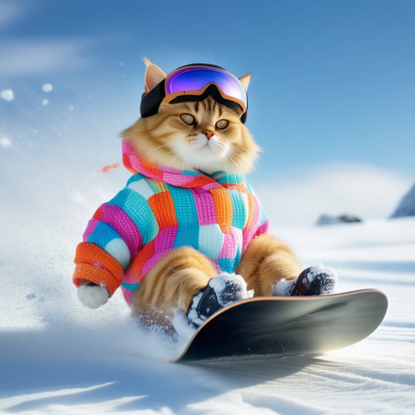 Cat snowboarding. | image created by NEKOMIMI ฅ(^•ᆺ•^)ฅ | Tensor.Art