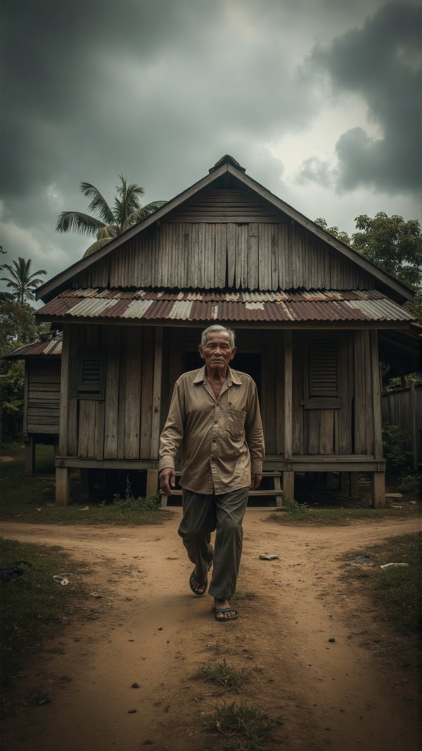 An old Malay man, hunched over | image created by Rusdi | Tensor.Art