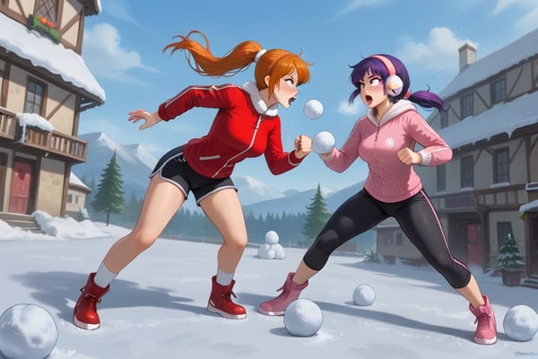 Snowball Fight, girls throwing | image created by user ...
