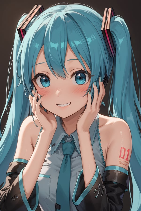 Shy Hatsune Miku 🩵🩶 | image created by Meow ^_^ | Tensor.Art