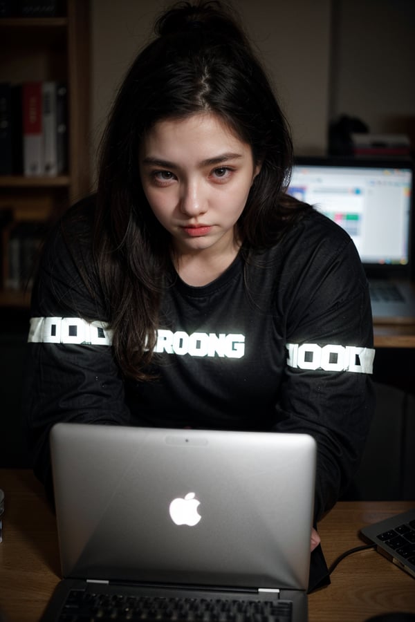 programmer girl coding her lat | image created by Mr.Fiction | Tensor.Art