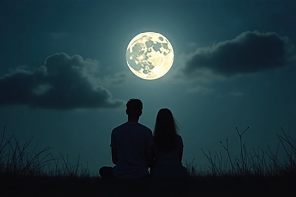 A couple watch full moon | image created by MeumoMiu | Tensor.Art