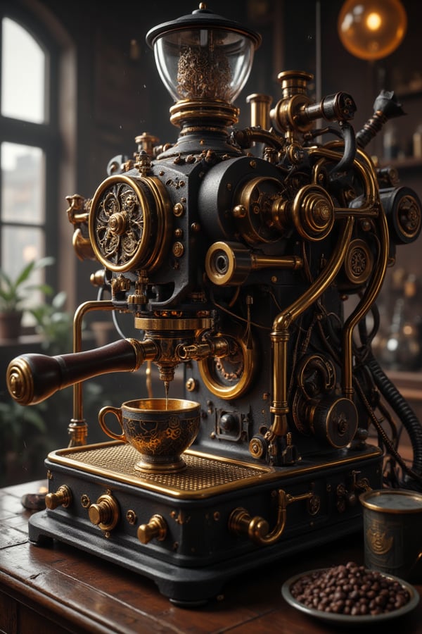 A stunning Steampunk coffee ma | image created by EX - Doctor Jeng ...