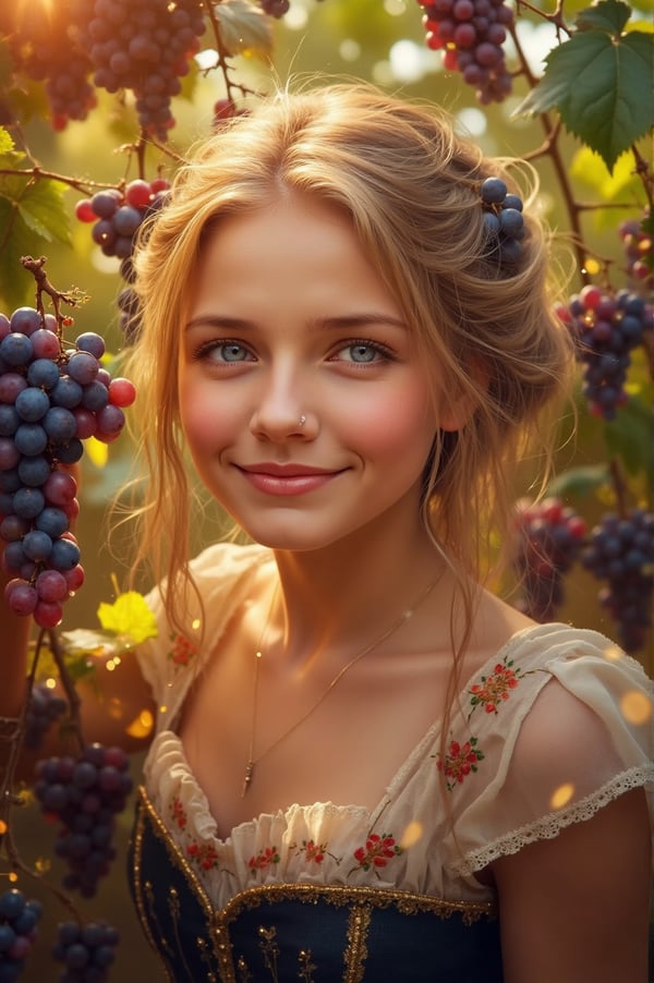 The girl and the grapes | image created by Eldis | Tensor.Art