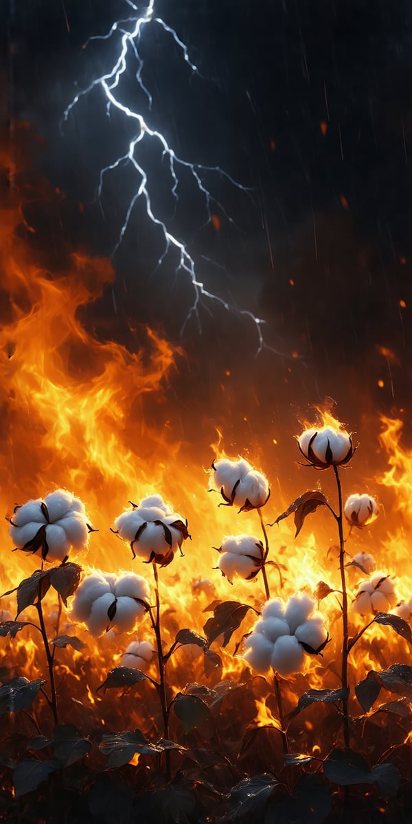 Field of burning cotton! | image created by Zaoza | Tensor.Art