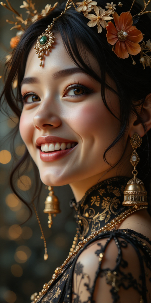 Happy gothic girl with bell or | image created by Coax | Tensor.Art