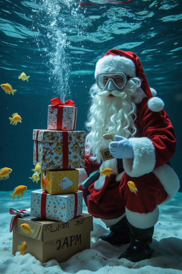Christmas even underwater | image created by Antonoly AI | Tensor.Art
