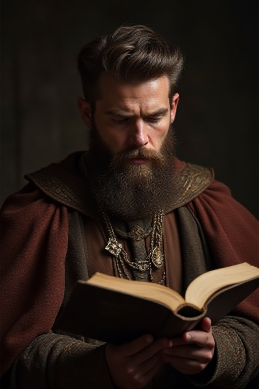 a man, medieval look, beard, r | image created by user ...