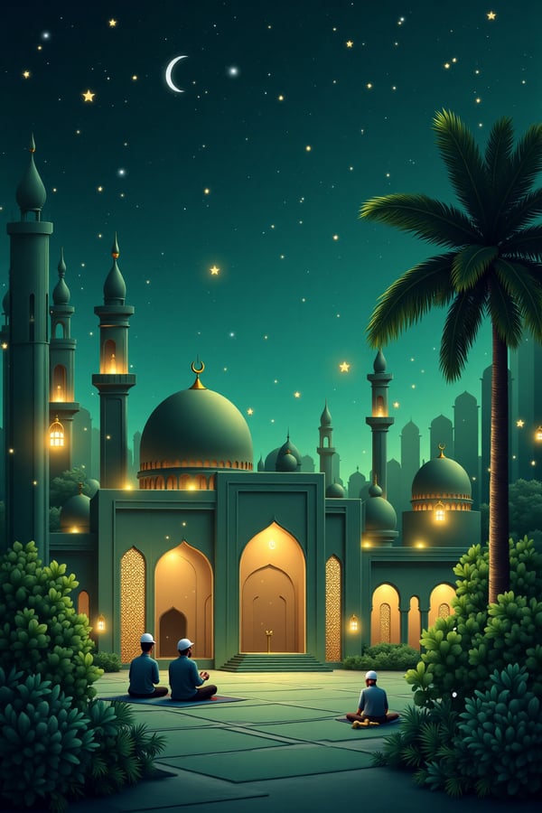 A serene Ramadan night scene: | image created by Uyn.x | Tensor.Art