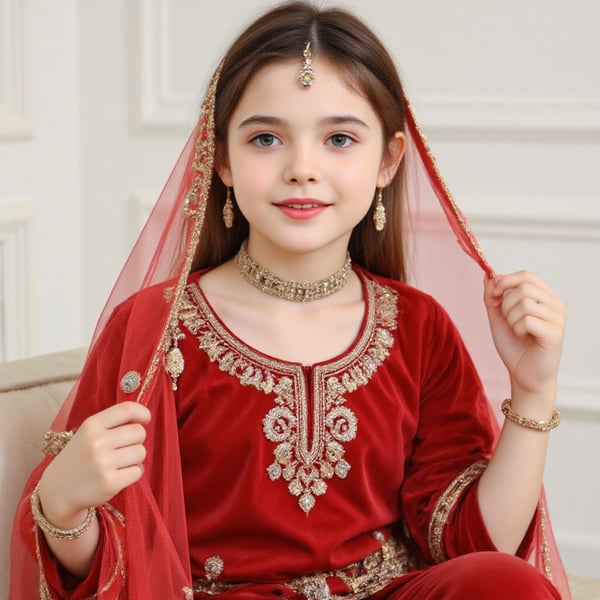 The image shows a young girl d | image created by marina | Tensor.Art