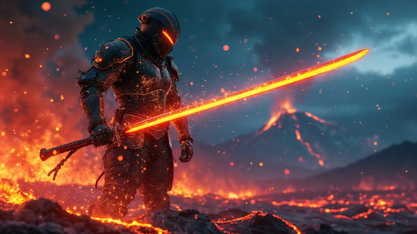 Volcanic Sword - Action Style | image created by Qraze | Tensor.Art