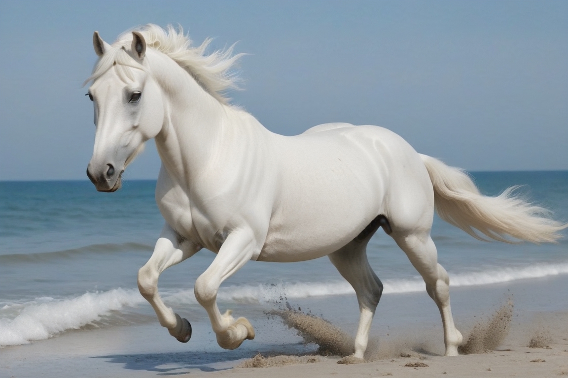 Beautiful White Horses Running On The Beach